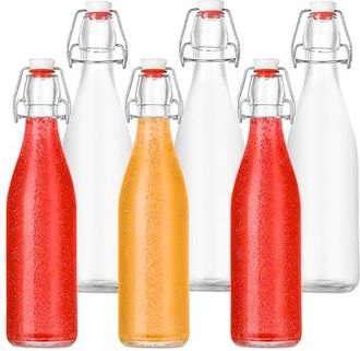 Relaxdays Flaschen zum Befüllen, 6er Set, 500 ml, Bügelverschluss, Glasflasche für Öl, Essig, Schnaps, Saft, transparent