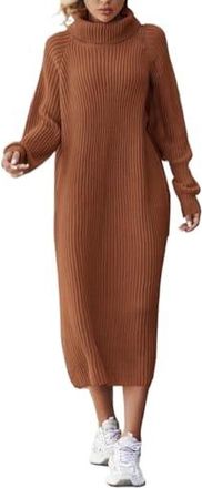 Generic Robe pull pour femme grande taille | Robe de chambre dhiver en laine pour femme - Robe pull à col haut - Robe en jersey thermique - Robe ample en tric