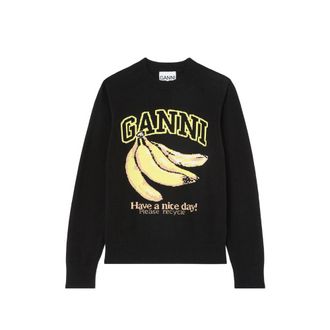 Ganni Banana-motif Intarsia-knit Sweater
