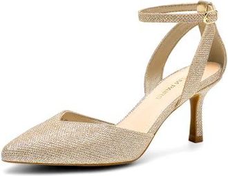 Dream Pairs Escarpins &agrave; bout ferm&eacute; pointu avec sangle de cheville et talon aiguille pour femme pour f&ecirc;te de mariage, Paillettes dor&eacute;es., 41 EU