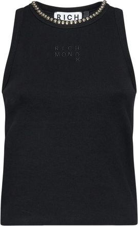 John Richmond Top mit rundem Ausschnitt und Schmuckdetail - - Tops - Damen - Schwarzk - XS