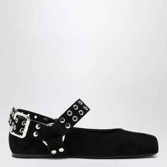 Alaia Schwarze Wildleder flache Ballerina Biker