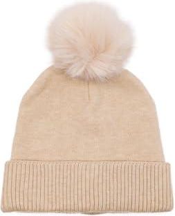 Queen Helena Chapeau dhiver Bonnet chaud avec PON PON PON Casual Femme CP09, beige, Taille Unique