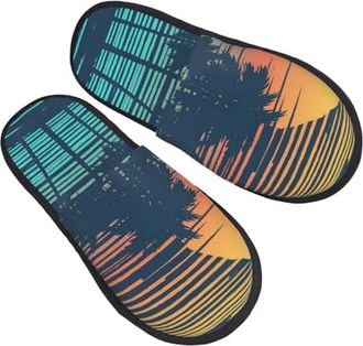 Generic Pantoufle Maison Coucher De Soleil D&Eacute;t&eacute; Avec Un Arbre Tropical Hiver Pantoufles Doux Hiver Chaussures Chaudes Portative Chaussons Maison Pour Chambre 