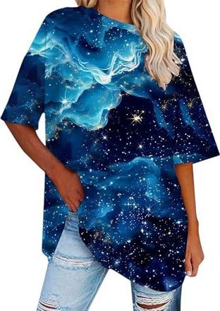 Generic Galaxy T-shirts pour femme, t-shirt d&eacute;t&eacute; basique &agrave; manches courtes, coupe ample, t-shirt d&eacute;contract&eacute;, t-shirt surdimensionn&eacute;, t-shirt de baseball, t-s