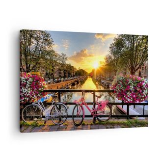 Arttor Bilder auf Leinwand Bikes Kanal Amsterdam Architektur Leinwandbild 70x50cm Wandbilder Dekoration Wohnzimmer Schlafzimmer Deko Klein Wanddeko Bild Wand