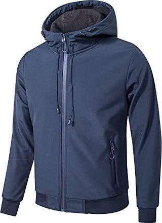TONY BACKER Veste pour homme dhiver Softshell imperm&eacute;able coupe-vent avec capuche, veste chaude, veste d&eacute;contract&eacute;e, pour homme, randonn&eacute;e, bleu, M