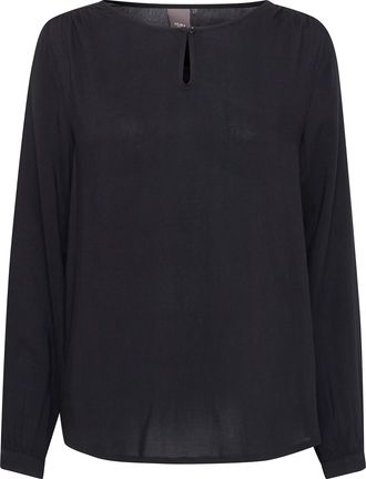 Ichi IHMAJA LS Damen Bluse Tunika Langarmshirt Shirt mit Knopfverschluss Tropfen-Ausschnitt Hochwertige Viskose-Qualität Regular Fit, Größe:XS, Farbe:Black