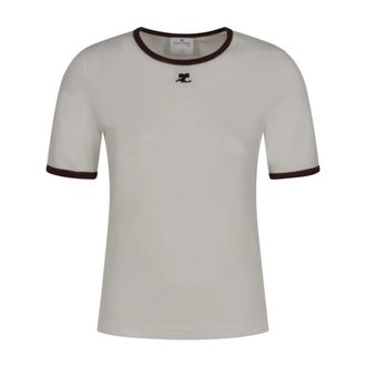 Courr&egrave;ges Femme, Tops, Blanc, Taille: 36 FR T-shirt Signature Contrast&eacute;