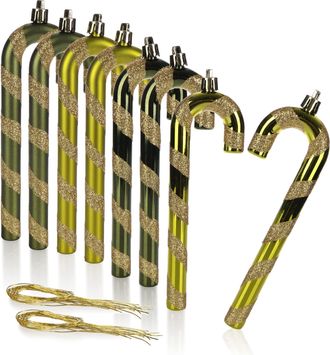 Com-Four 8X Christbaumanhänger Zuckerstange - Christbaumschmuck zum Anhängen - Weihnachtskugel in Zuckerstangen-Form - Weihnachtsbaum-Anhänger (grün - 8 Stück)