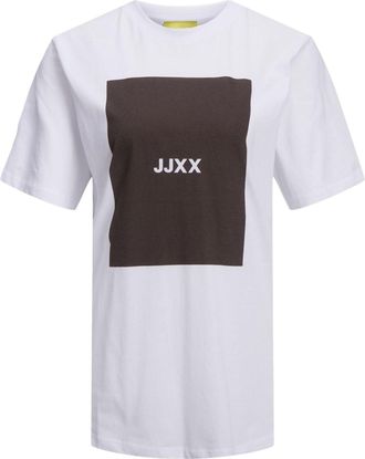 Jack & Jones Womens JXAMBER SS Relaxed Tee NOOS T-Shirt, Bright White/Print:Demitasse Square, XS