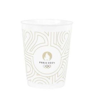 PARIS 2024 CJO0001, Lot de 24 Gobelets R&eacute;utilisables Blanc, Produit Officiel sous Licence, Verre en Plastique Polypropyl&egrave;ne Rigide, Economique, 35 cl