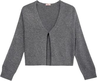 Oltre Femme, Pulls, Gris, Taille: 42 FR Cardigan Court en Lurex et M&eacute;lange de Laine