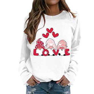 Generic Sweat-shirt &agrave; col rond et imprim&eacute; coeur &agrave; manches longues pour femme, pour la Saint-Valentin, 2026, blanc, XXL