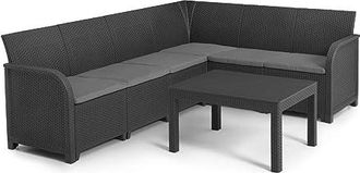 Keter ALLIBERT by KETER - Canap dangle Sanremo 6 Places Imitation rotin tress&eacute; avec Table Basse - Gris Graphite