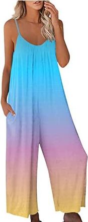 Generic 2026 Robes boh&egrave;me pour femmes, combinaisons, tendance, ample, sans manches, bretelles spaghetti r&eacute;glables, salopettes extensibles, poches larges, bleu