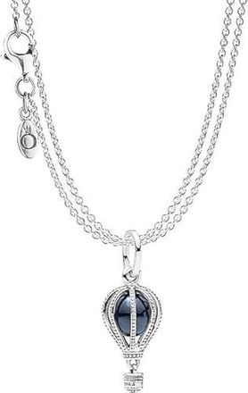 Pandora Pandora Classic Cable Chain SET590412-90+798064NMB Chaîne + Breloque de voyage en forme de montgolfière bleue en argent sterling sertie de cristaux ar