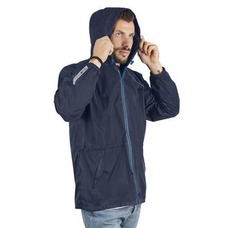 Perletti Regenjacke Herren Blau für Hohe Sichtbarkeit - Reflektierende Regenponcho Windbreaker Trainingsjacke für Männer - Wasserdichte Rain Jacket mit Etui - 