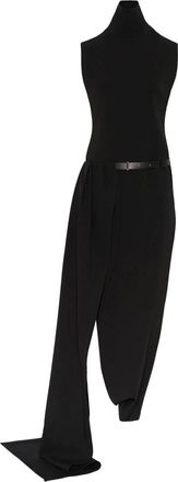 Jean Paul Gaultier Femme, Robes, Noir, Taille: 40 FR Robe Midi Asym&eacute;trique Noire avec Ceinture