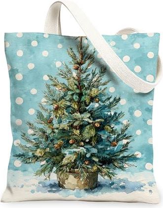 Generic Sacs fourre-tout en toile darbre dhiver, motif pin artistique, sacs d&eacute;picerie respectueux de lenvironnement, modernes, rustiques, l&eacute;gers, lavables en 