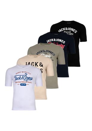 Jack & Jones T-Shirt JACK & JONES T-Shirt JJLEOGRA TEE CREW NECK 5PK 5er Pack, Herren, Gr. XXL, bunt (schwarz, wei&szlig;, blau, gr&uuml;n, beige), Obermaterial: 100% Baumwol