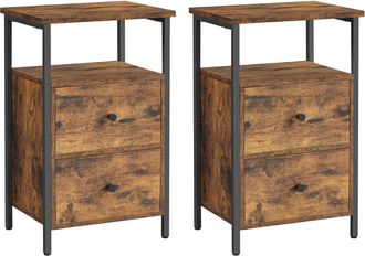 Vasagle Nachttisch, 2er Set, Beistelltisch, mit 2 Schubladen, f&uuml;r Schlafzimmer, Wohnzimmer, Industrie-Design, vintagebraun-schwarz