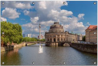 Wallario Outdoor-Poster f&uuml;r Garten oder Balkon Blick auf Berlin, Motivbanner Gr&ouml;&szlig;e: ca. 80 x 120 cm, Outdoor-Bild