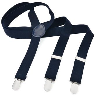 Miobo Herren Damen Long Hosentr&auml;ger Y Form Style 3er Clips elastisch Schmal Unifarbe und Bunt mit verschiedenen Motiv, Blau (Dunkelblau),Gr. One Size