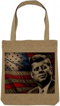 Fabulous Sac Shopping Tote Bag Aspect Lin - Kennedy President Etats-Unis JFK Drapeau USA - Sac de Courses Toile Epaisse 360g Beige Naturel Cabas Port&eacute; Epaule S