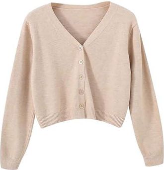 Generic Cardigan court pour robes, cardigans courts pour femme, couleur unie, v&ecirc;tements dext&eacute;rieur tricot&eacute;s &agrave; manches longues, &eacute;l&eacute;gants, courts, confortables,