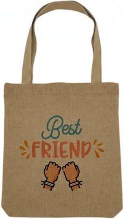 Fabulous Sac Shopping Tote Bag Aspect Lin - Best Friend Meilleure Copine Fille Amiti&eacute; Copain - Sac de Courses Toile Epaisse 360g Beige Naturel Cabas Port&eacute; Epau