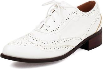 Generic Oxford Brogues Vintage Bicolores pour Femmes Cuir PU Bout Rond Design Wingtip Perfor&eacute; Lacets Shallow Basses Style Britannique Classique Confortable Bu