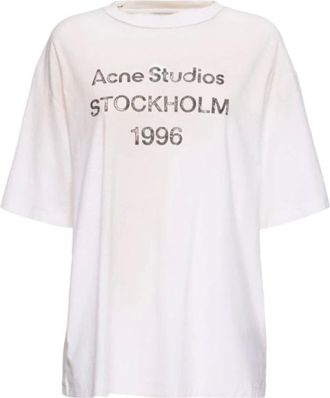 Acne Studios Homme, Tops, Blanc, Taille: S/M T-shirt Blanc avec Logo Imprim&eacute;