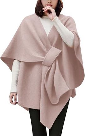 Generic Poncho pour femme avec grand devant, pull, haut enveloppant, tricot&eacute;, &eacute;l&eacute;gant, &eacute;charpe pour et hiver tube de cou pour femme, Rose, taille unique