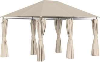 OUTSUNNY Tonnelle barnum pavillon de jardin style colonial double toit toiles lat&eacute;rales amovibles taupe