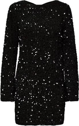 Only Onlanika Sequins Ls Bow Dress WVN CS, Noir, L Femmes