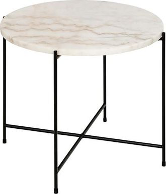 AC Design Furniture Agnar rund Ecktisch, Tischplatte Weiss Guangxi poliert Marmor, Gestell matt schwarz rau pulverbeschichtet Stahl, Ø52x40 cm