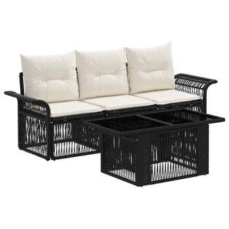 vidaXL Vidaxl Set Divano Da Giardino 4 Pz Nero E Bianco Crema Polyrattan