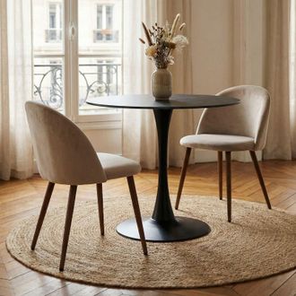 IDIMEX Essgruppe LOIRE/NAVIA mit runder Keramikplatte, Schwarz/Grau - Esstisch mit 2 Stühlen, Tisch mit pflegeleichter Steinplatte, Polsterstühle Samtstoff, 