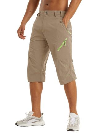 KEFITEVD 3/4 Hose Herren MTB Shorts Leicht Outdoorhose Kurz Fahrradhose Capri Hose Sommer Shorts Atmungsaktiv Trekkinghose Freizeit Strandhose Khaki 40