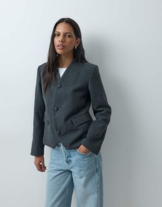 Mango Teen blazer sans col gris