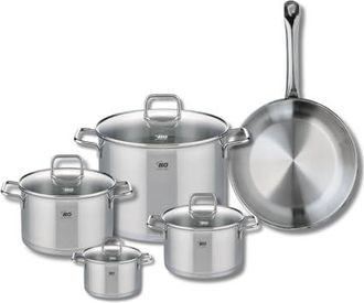 Fackelmann ELO 9698150 Batterie de cuisine 5 pi&egrave;ces, Ensemble de 1 Po&ecirc;le de cuisson 28 cm et 4 faitouts 12, 16, 20 et 26 cm Elo Profi Citrin, inox, induction