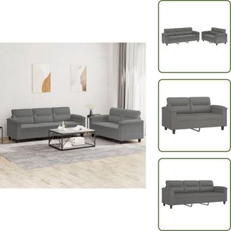 vidaXL 2-tlg. Sofagarnitur mit Kissen Dunkelgrau Mikrofasergewebe - Mikrofasercouch - Couchgarnitur - Wohnzimmersofa - 2er Sofa - 3er Sofa