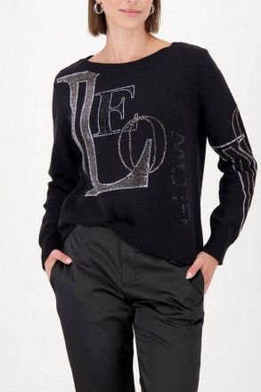 Monari Rundhalspullover 809518 Intarsienstrick mit funkelnden Strassdetails