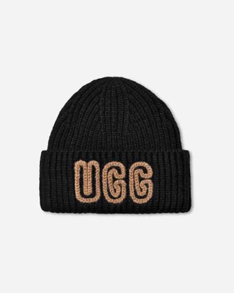 UGG Ribbed Beanie aus dickem Material f&uuml;r Damen in Black, Gr&ouml;&szlig;e Acrylmischung