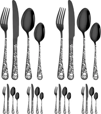Generic K&uuml;chenbesteck-Sets mit Totenkopf Design, tragbare K&uuml;chengabeln und L&ouml;ffel, sp&uuml;lmaschinenfest f&uuml;r Reisen, Restaurant, Zuhause, Abendessen