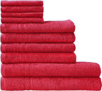 Dyckhoff Kristall Handtuch Set, 10-teilig, Reine Baumwolle, Oeko-TEX Zertifiziert, rot, 50x100cm, 70x140cm, 30x30cm