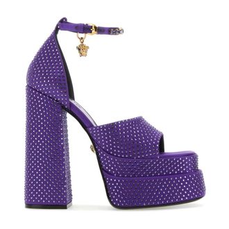 Versace Lila Satin Medusa Aevitas Sandalen - - Shoes - Damen - Lila - 38 1/2 EU