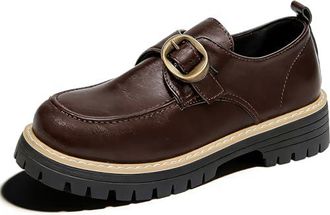 Generic Mocassins &agrave; plateforme &eacute;paisse pour femme - Bout rond - Semelle &agrave; crampons - Chaussures habill&eacute;es pour le travail et les loisirs, Cuir Marron, 39.5 EU