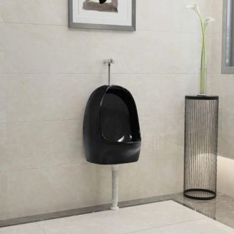 vidaXL Wandurinal mit Sp&uuml;lventil Keramik Schwarz - Vidaxl